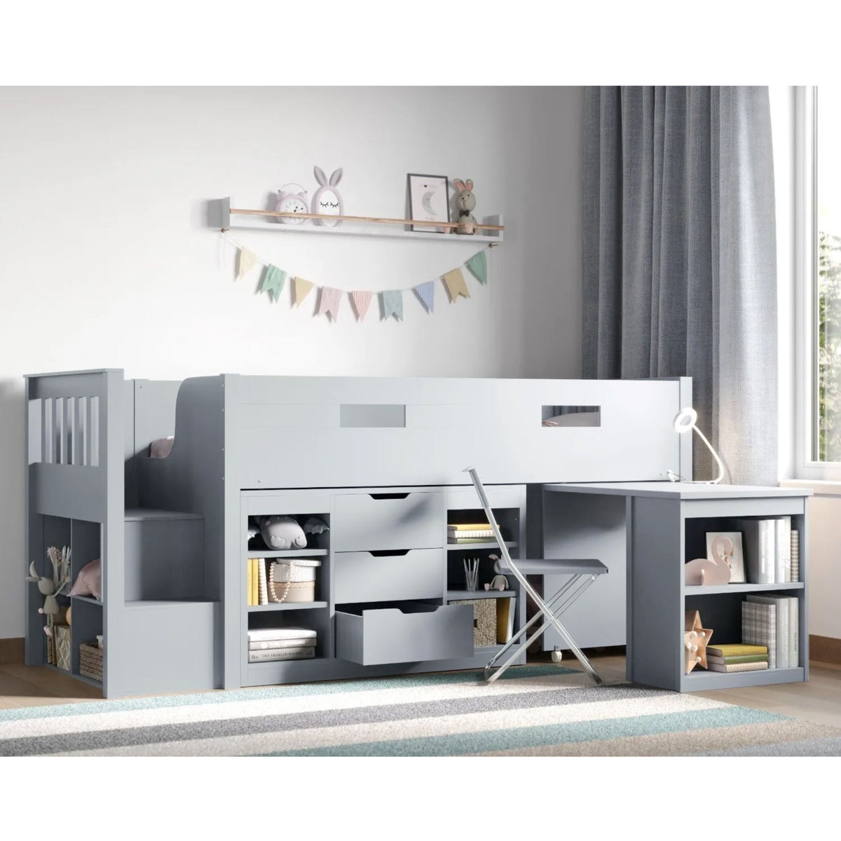 Flair Charlie Mid Sleeper Cabin Storage Bed Grey | Little Gliders